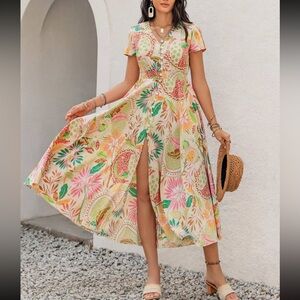 Dresses | Boho Floral Print Button Detail Maxi Dress | Poshmark